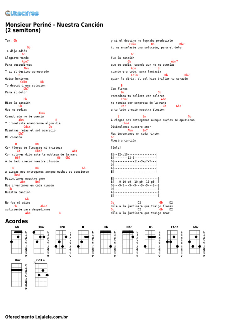 Monsieur Periné - Nuestra Canción [Uke Cifras] (1) | PDF