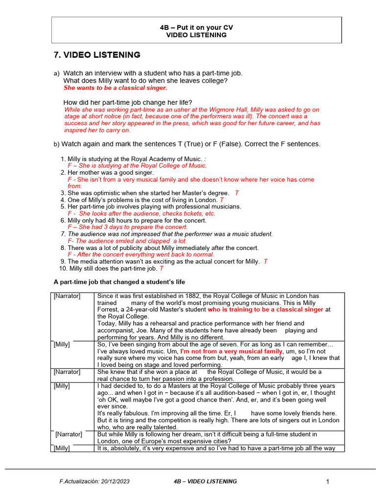 4B - Video Listening | PDF | Art