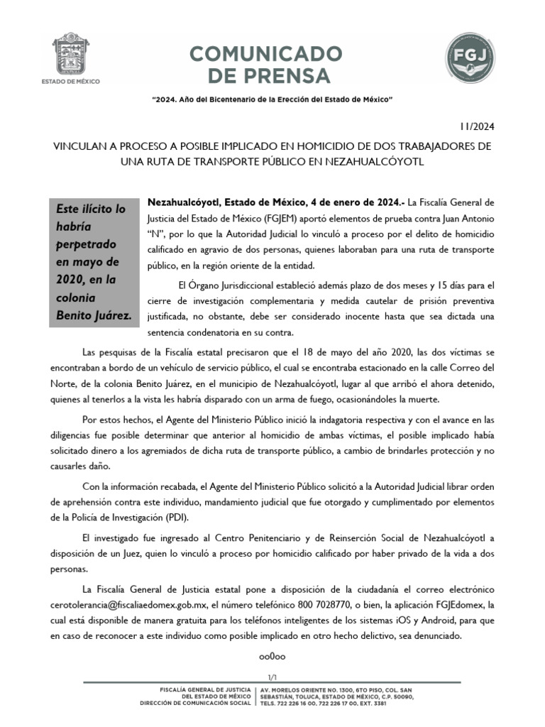 Comunicado 11 2024 | PDF | Homicidio | Estado (política)