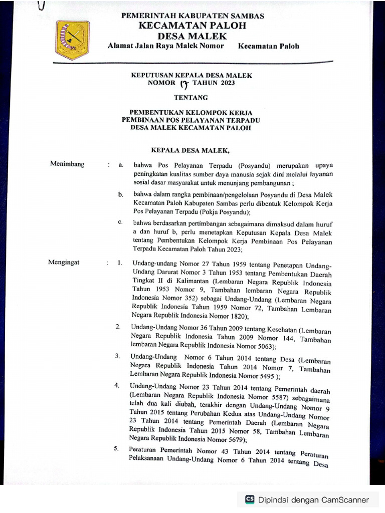 SK Posyandu Desa Malek 2023 | PDF