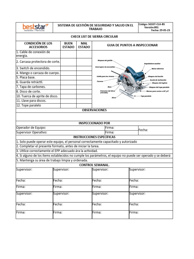 Check List de Sierra Circular | PDF