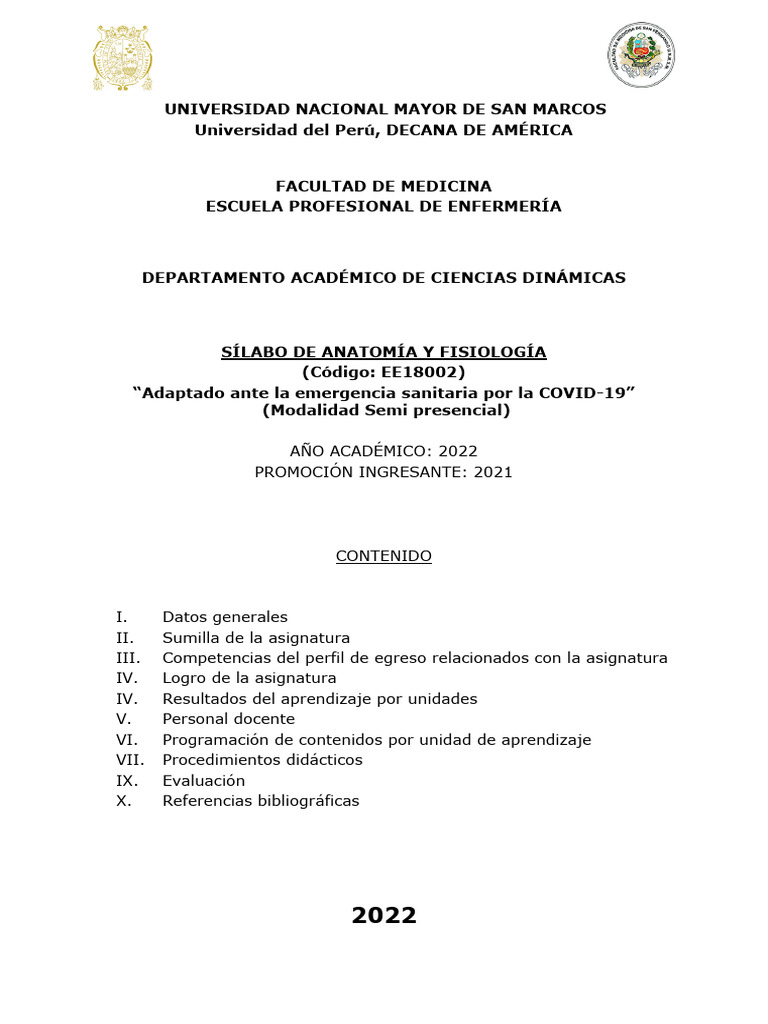 SILABO-ANATOMIA-Y-FISIOLOGIA | PDF | Anatomía | Pulmón