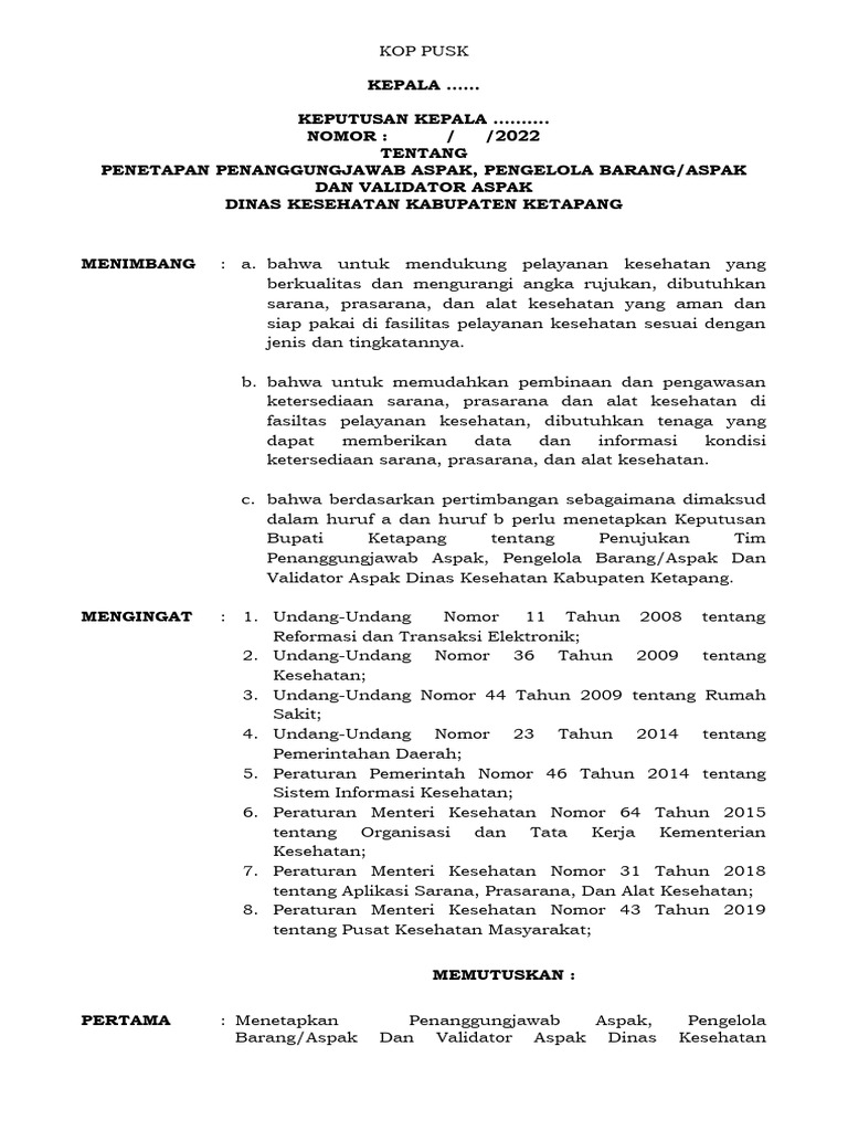 CONTOH DRAFT SK TIM ASPAK PUSK Ok | PDF