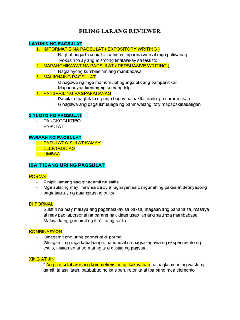 Piling Larang Reviewer | PDF