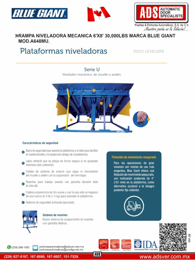 Rampa Niveladora Mecanica 6'X8' 30,000LBS Marca Blue Giant Mod.a648mu | PDF