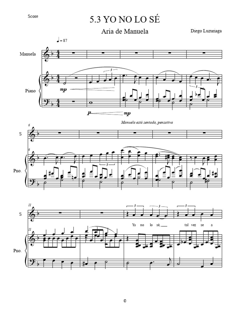 YO NO LO SÉ Partitura Manuela y Bolivar | PDF