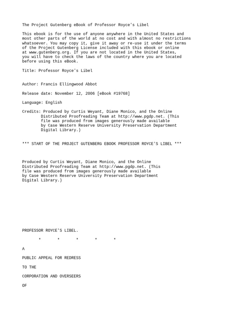 Professor Royce's Libel | PDF | Philosophy