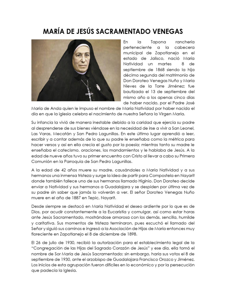 María de Jesús Sacramentado Venegas | PDF