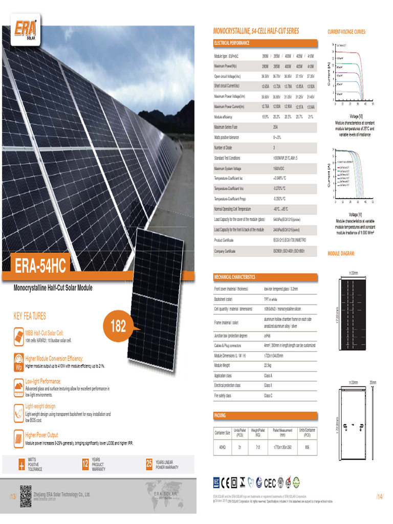 ERA 182mm 54HC 390 410M Half Cut | PDF | Solar Cell | Solar Panel