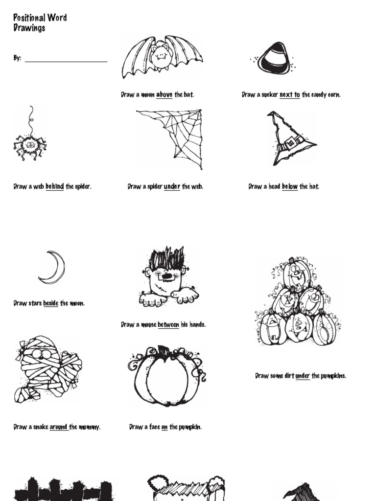 Halloween Positional Words Worksheet - Docx" | PDF