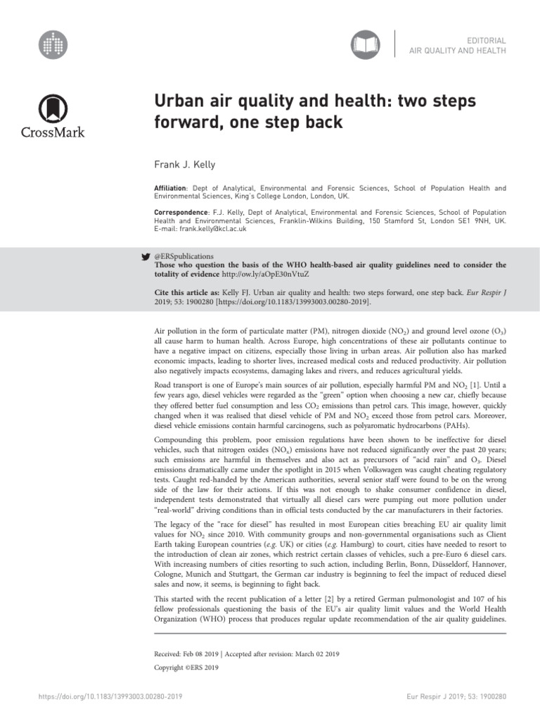 Urban Air Quality and Health - Two Steps Forward, One Step Back 2019 ...