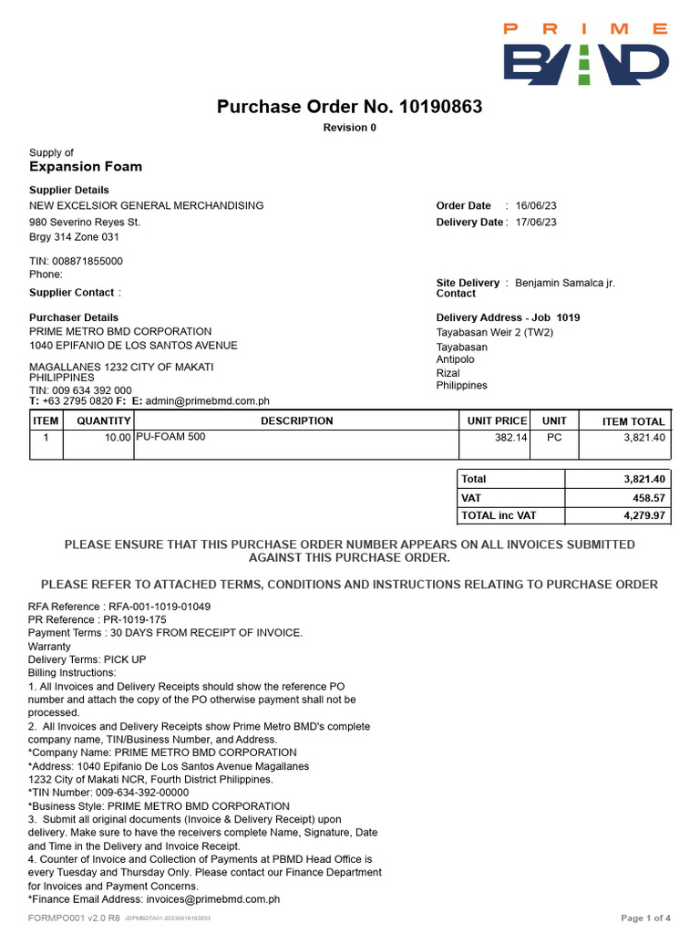 PO-10190863 PU FOAM | PDF