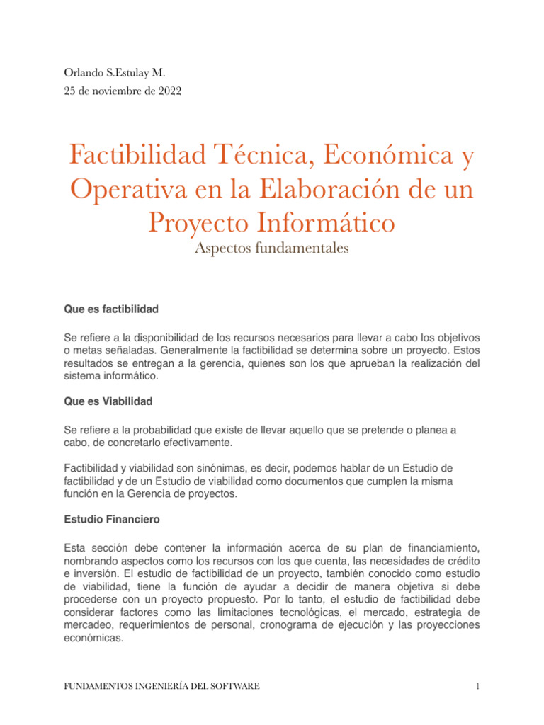 Factibilidad de Proyectos Informáticos | PDF