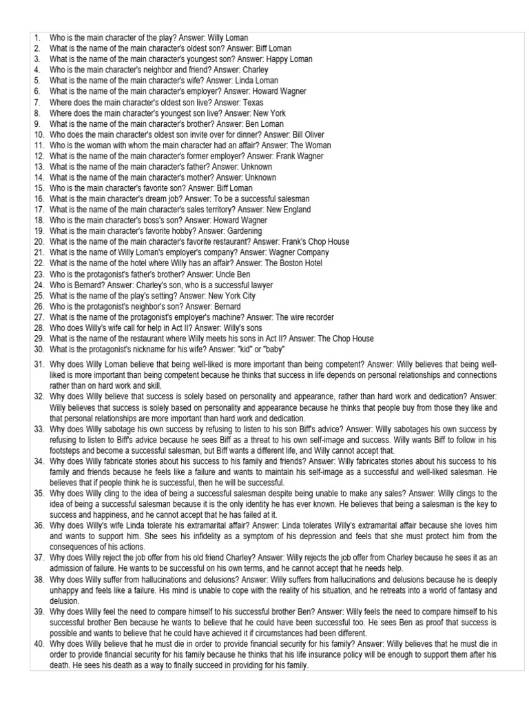 Death of a Salesman Quiz | PDF | Self-Improvement