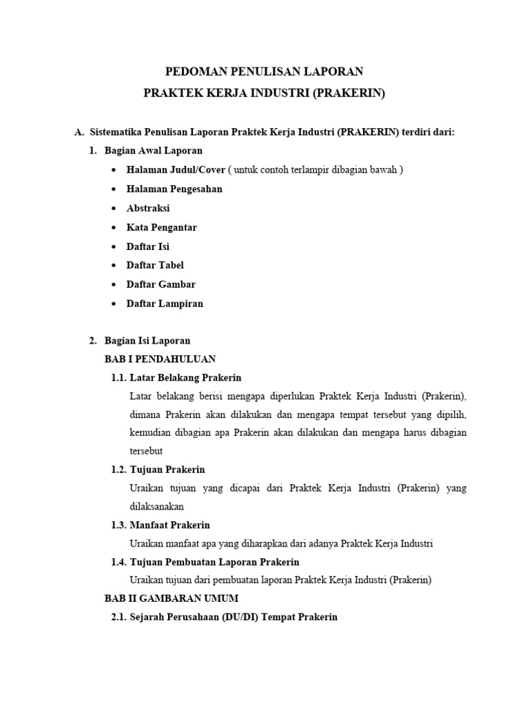 Pedoman Pembuatan Laporan PRAKERIN | PDF