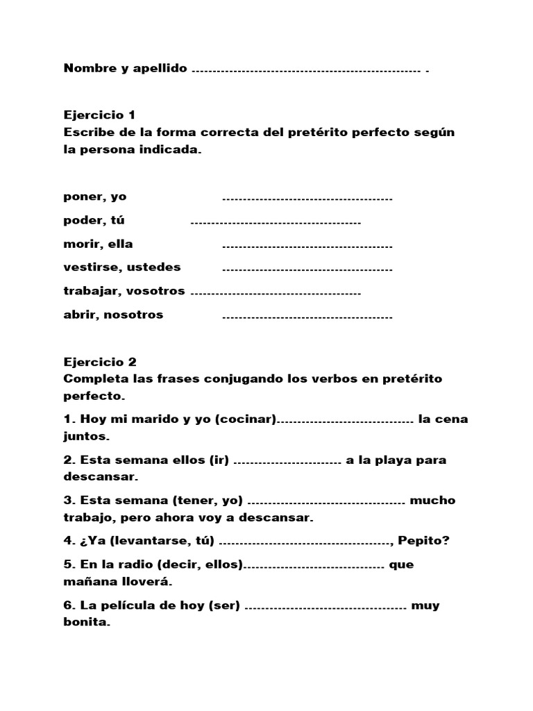 Preterito Perfecto - Test | PDF