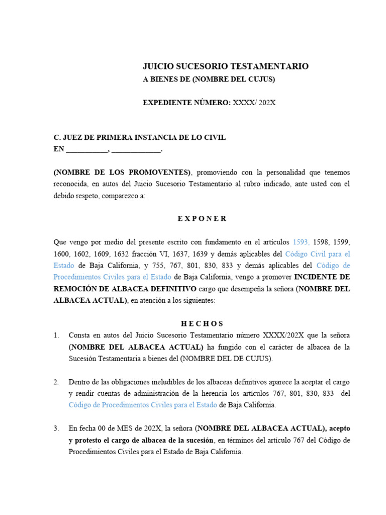 Incidente REMOCION ALBACEA | PDF Incidente REMOCION ALBACEA | PDF