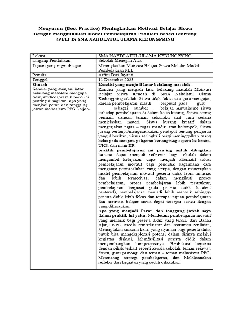 LK.3.1 Penyusunan Hasil Best Prantice Arini Dwi Jayanti New | PDF ...