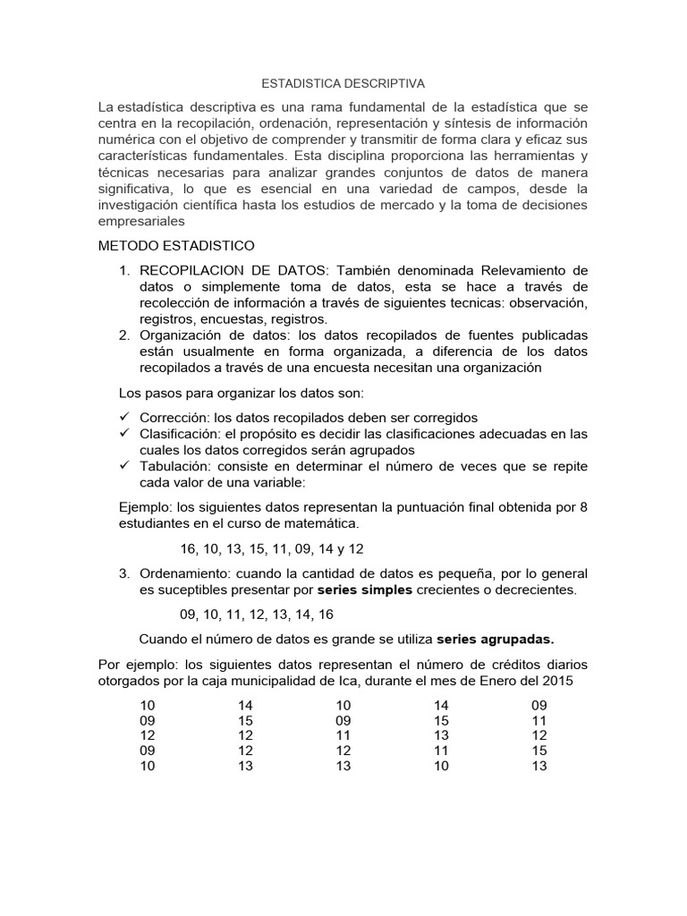 ESTADISTICA DESCRIPTIVA | PDF | Estadísticas | Media