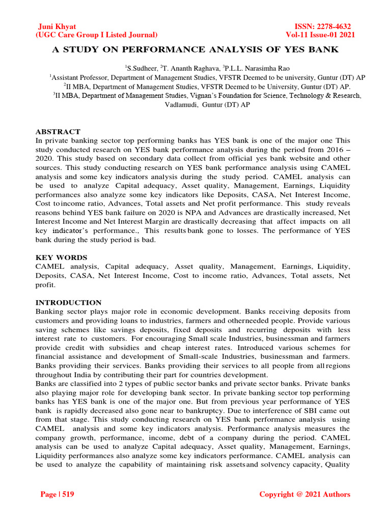 Yes Bank Financial Analysis | PDF