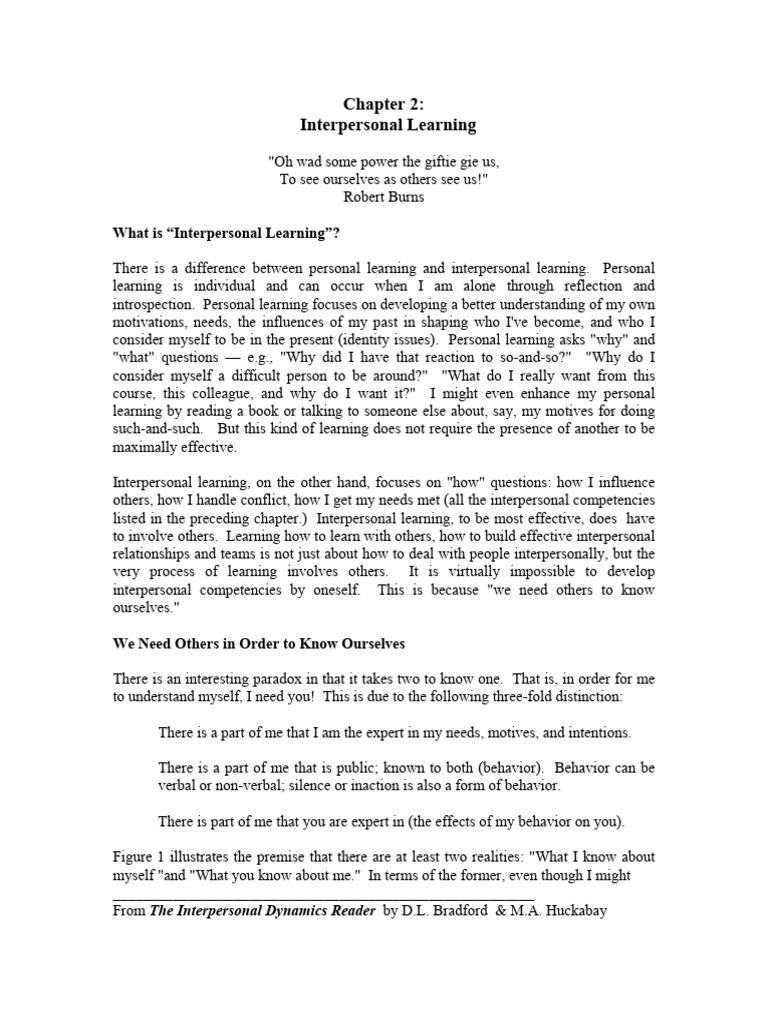 Bradford Huckabay Chapter 2 Interpersonal Learning | PDF | Self-Improvement