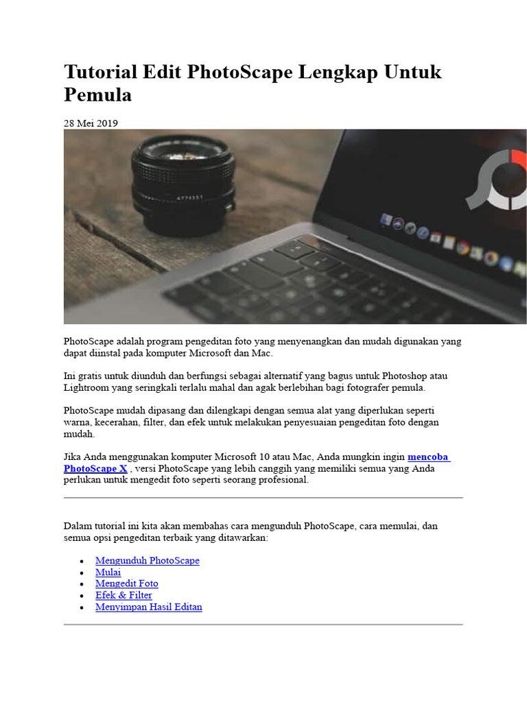 Tutorial Edit PhotoScape Lengkap Untuk Pemula | PDF