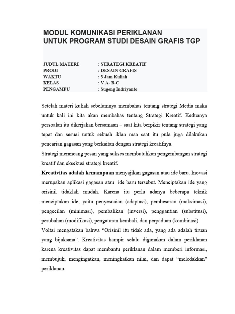 Modul PJJ Markom Strategi Kreatif | PDF | Bisnis