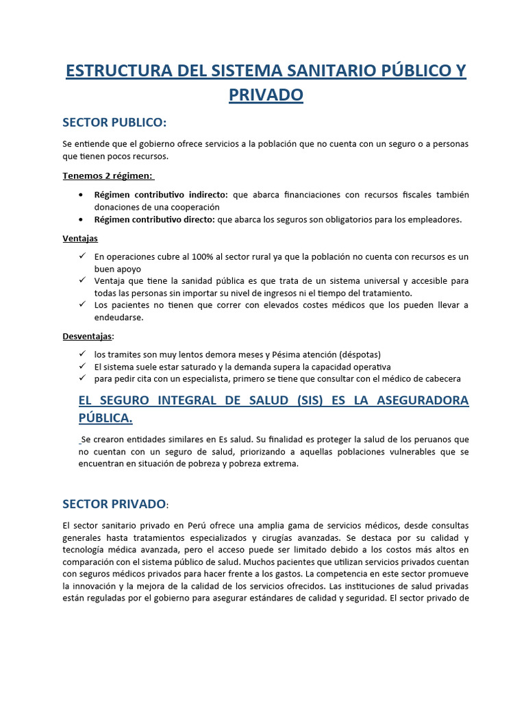 Estructura Del Sistema Sanitario Público y Privado | PDF