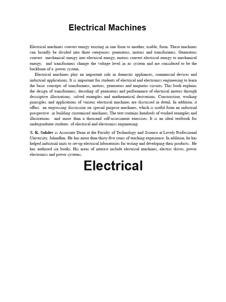 Electrical Machines GOOD TEXTBOOK | PDF | Electric Motor | Transformer