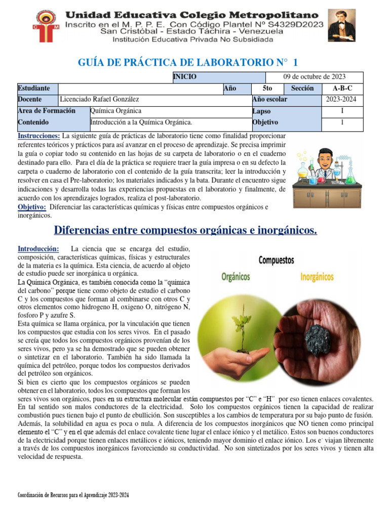 QUIMICA 5TO AÑO Práctica de Laboratorio 1 | PDF