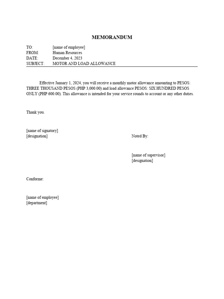 MC Allowance and Load - Template | PDF