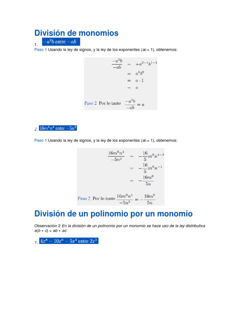 División de Monomios | PDF