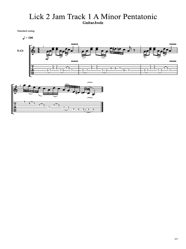 Lick 2 Jam Track 1 A Minor Pentatonic | PDF