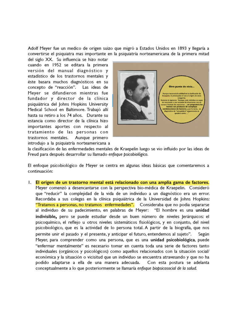 Aportes de Adolf Meyer a la Psiquiatría | PDF | Relaciones personales ...