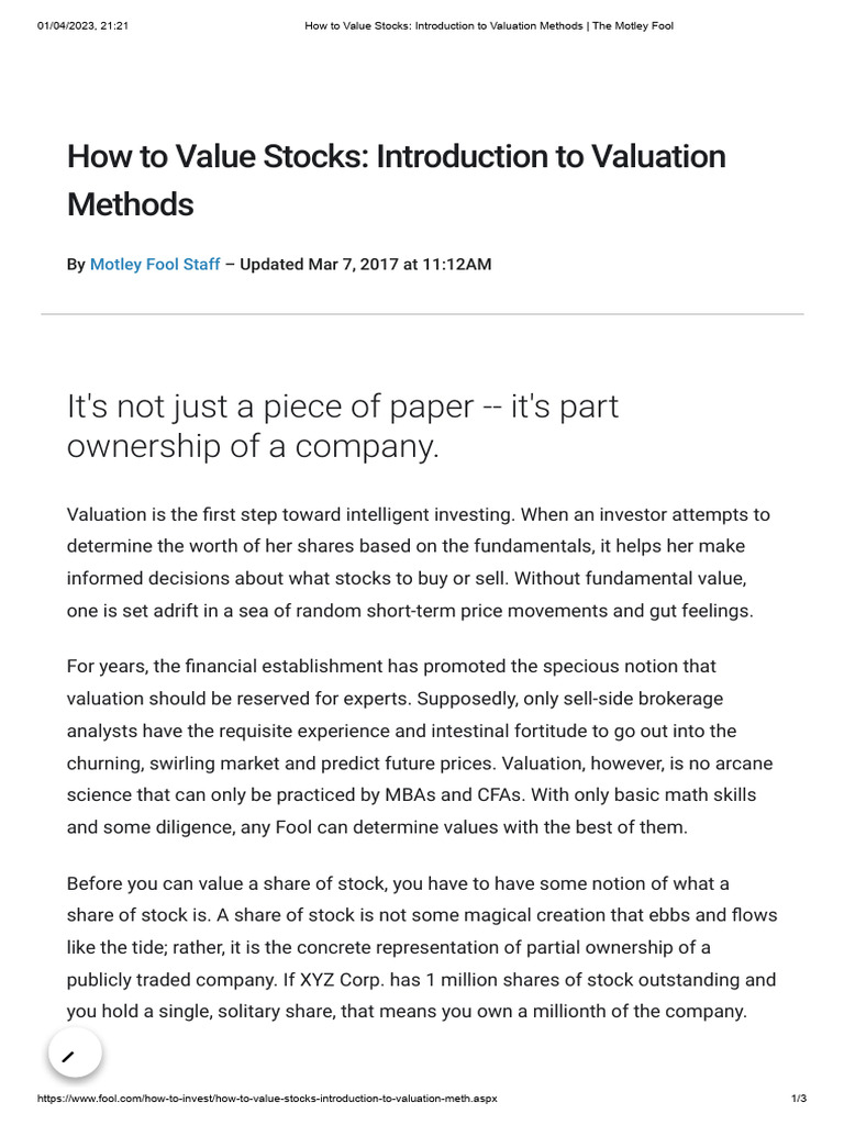 How To Value Stocks - Introduction To Valuation Methods - The Motley ...
