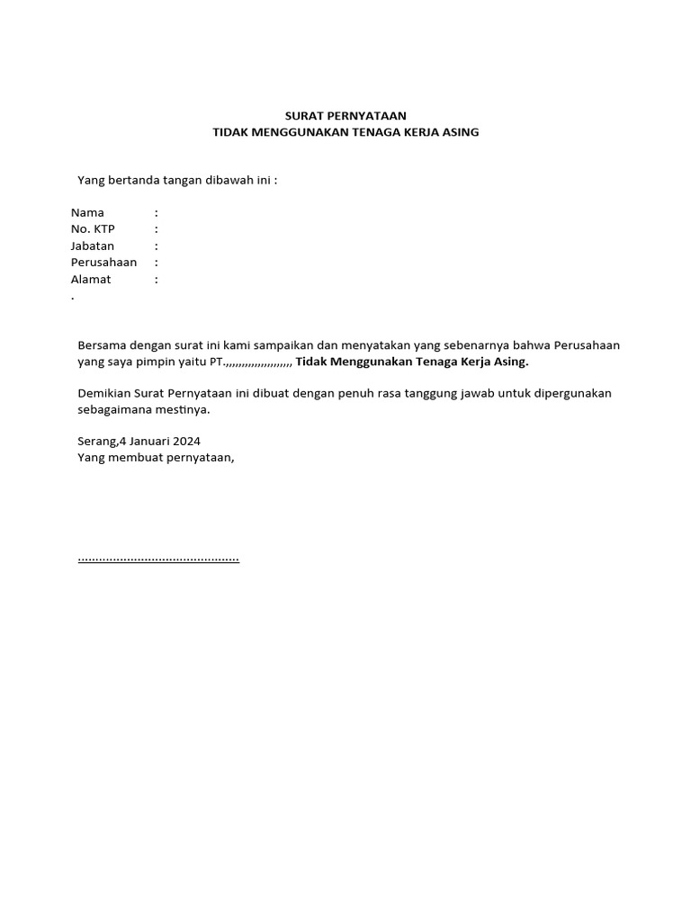 Contoh Pernyataan Tidak Menggunakan Tka | PDF