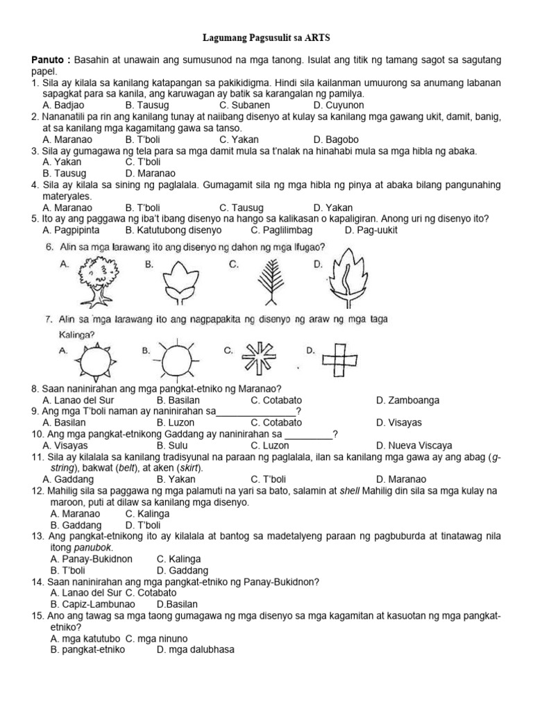 Lagumang Pagsusulit Sa ARTS, PE | PDF