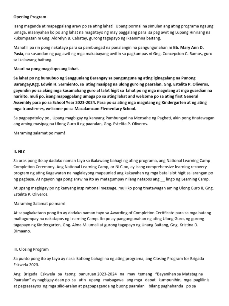 Script-Pta Assembly | PDF