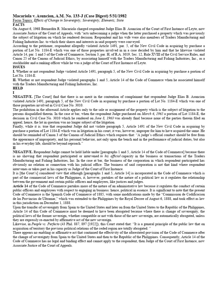 Macariola Vs Asuncion | PDF | Sovereignty | Lawsuit