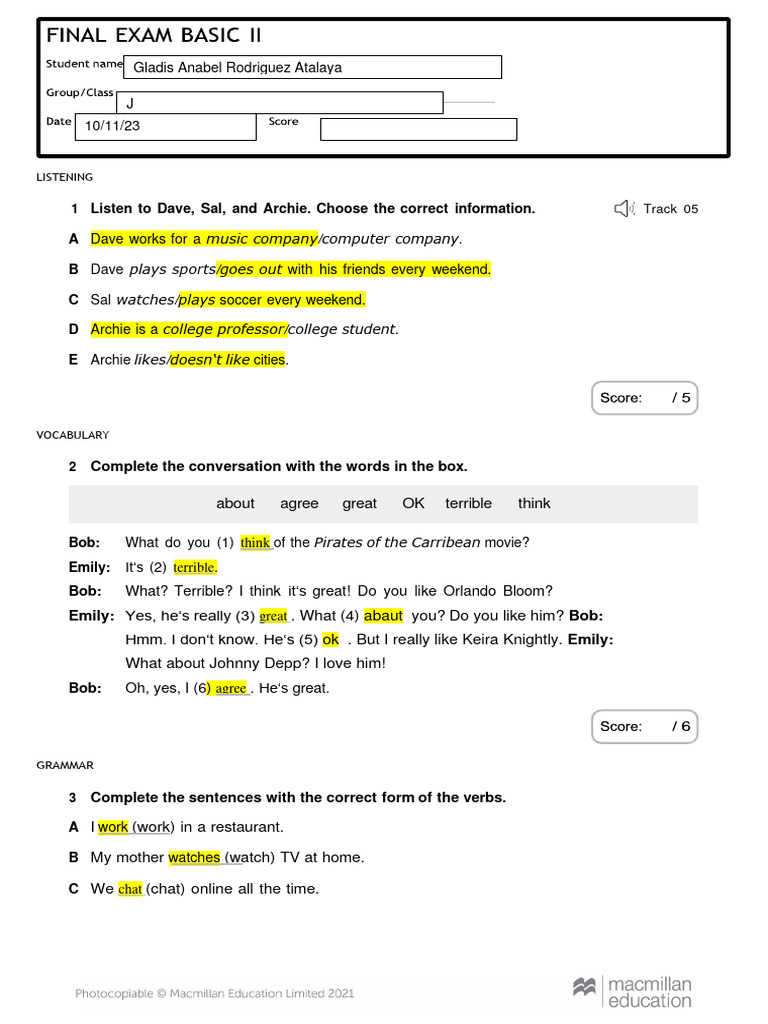 Final Exam Basic II Unach | PDF