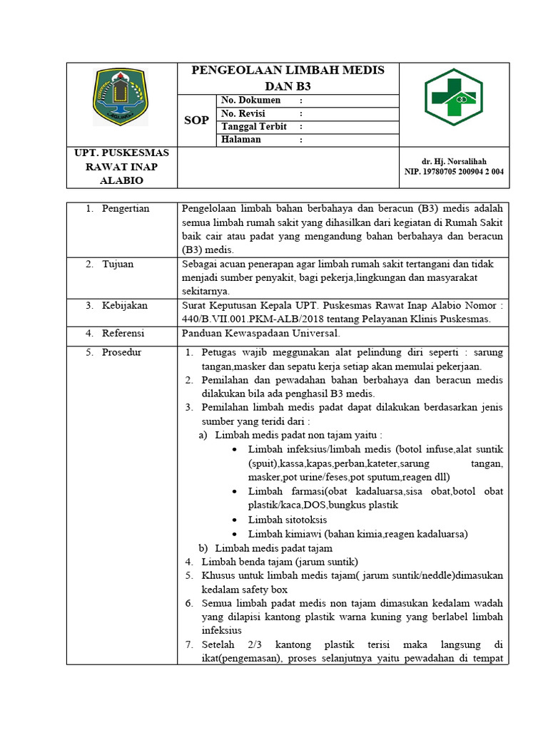 Sop Pengelolaan Limbah Medis Dan B3 | PDF | Pengembangan Diri