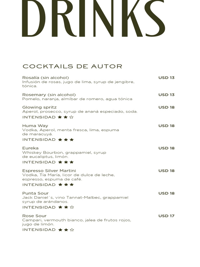 Carta de Cócteles y Bebidas Premium | PDF | Ron | Ginebra