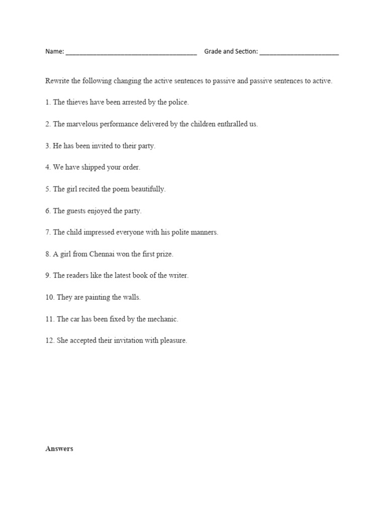 Active and Passive Voice Worksheets | PDF