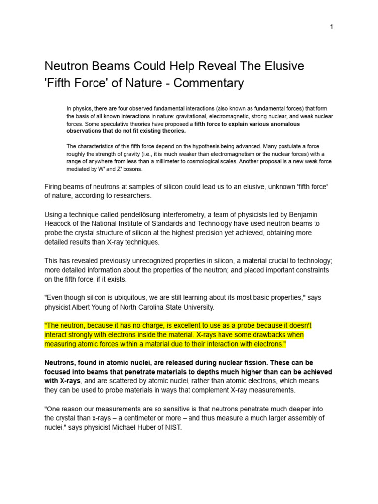 Neutron Beams Could Help Reveal The Elusive 'Fifth Force' of Nature ...