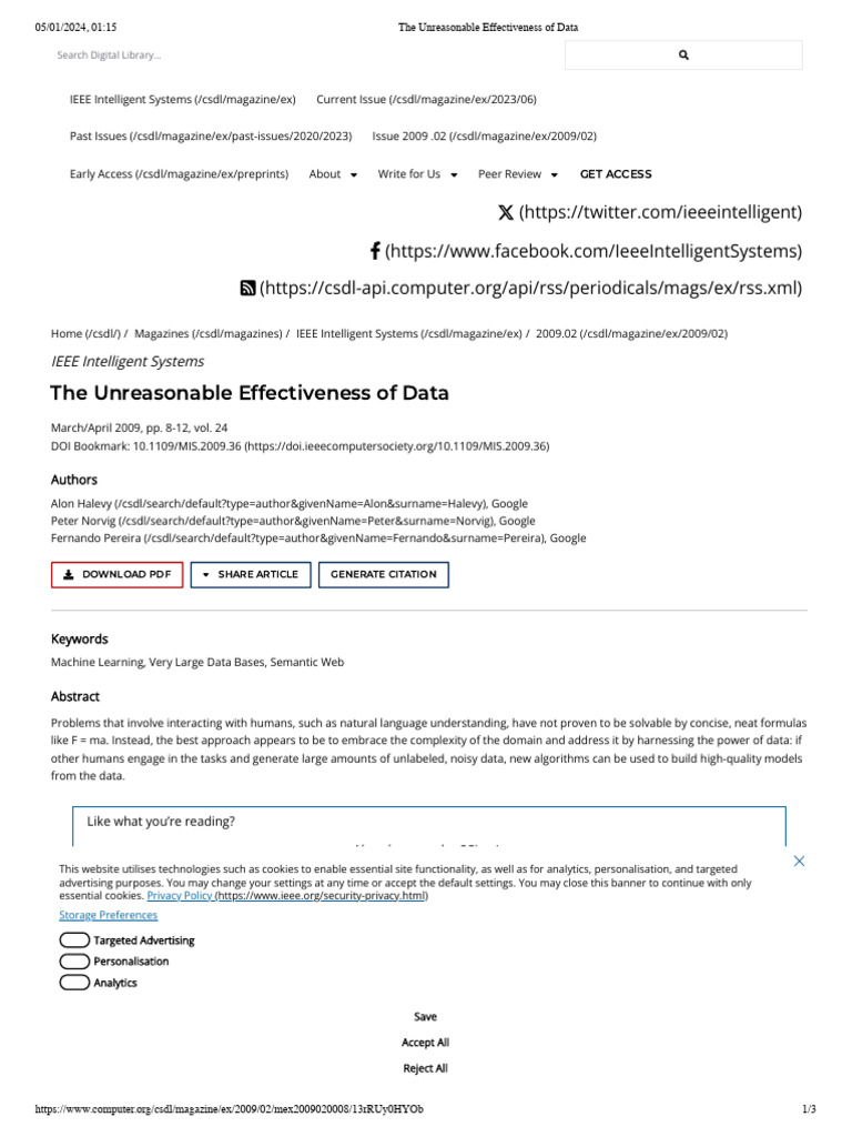 The Unreasonable Effectiveness of Data | PDF
