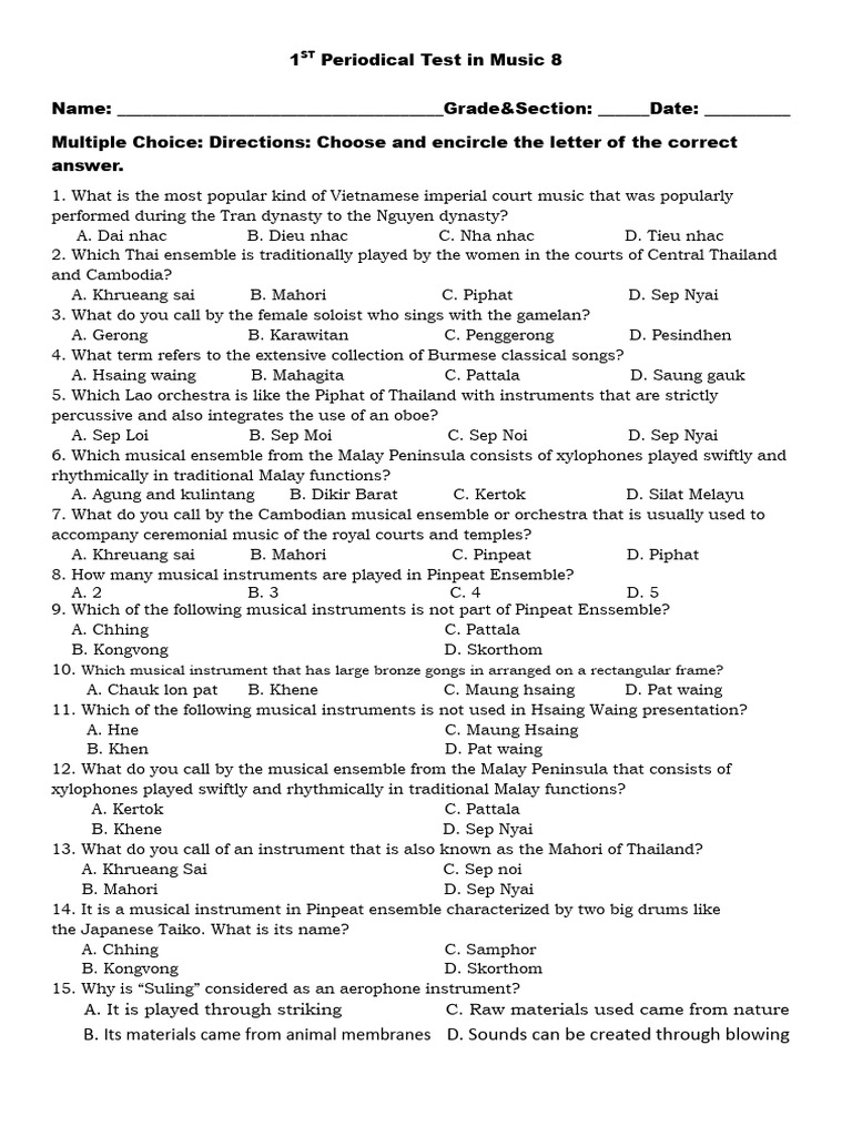 1st Periodiocal Test in Music and Arts 8,9 | PDF | Baroque Music ...