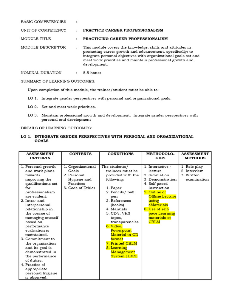 Practicing Career Professionalism Module | PDF | Career & Growth | Self ...