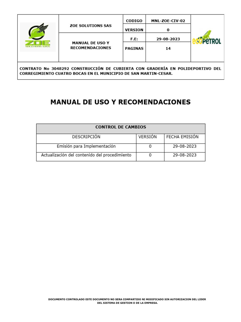Mnl-Zoe-Civ-02 Manual de Uso y Recomendaciones | PDF