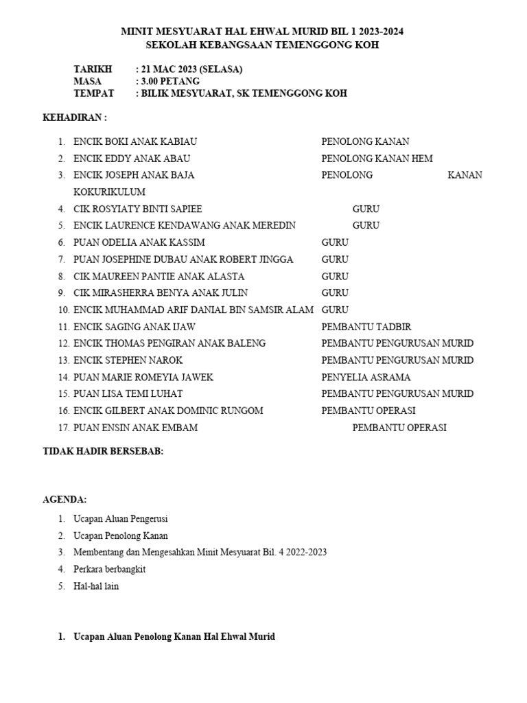 Minit Hem Bil 1 2023 | PDF