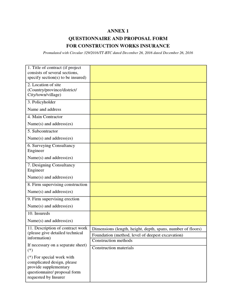 Appendix 1 TT329 - Proposal Forms CAR EAR | PDF | Flood | General Contractor
